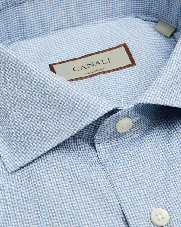 Canali Apos;s Micro-houndstooth Cotton Dress Shirt - Blue