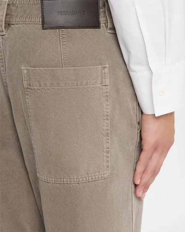 FERRAGAMO Cotton Drill Flat-front Utility Trousers - Beige