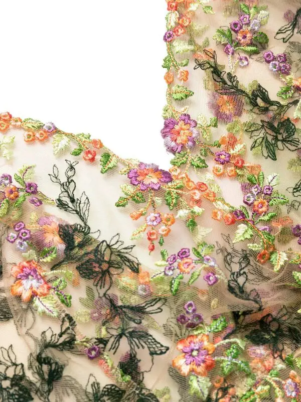 GILDA & PEARL Floral-embroidered Silk Bodysuit