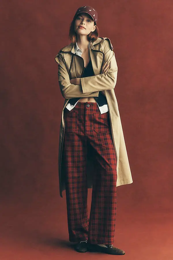Maeve Colette Full-length Tartan Plaid Pants - Cherry Combo