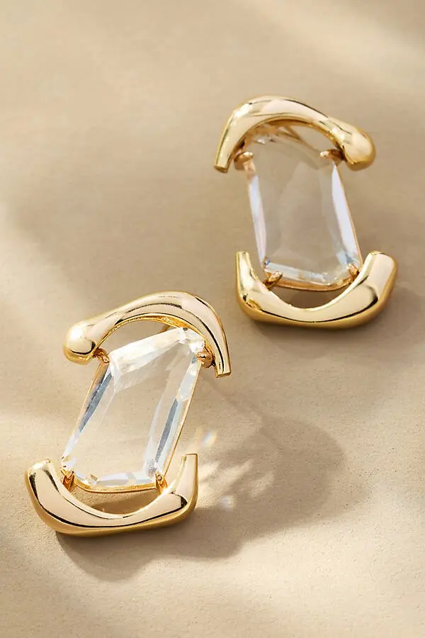 Anthropologie Framed Crystal Drop Earrings - Gold