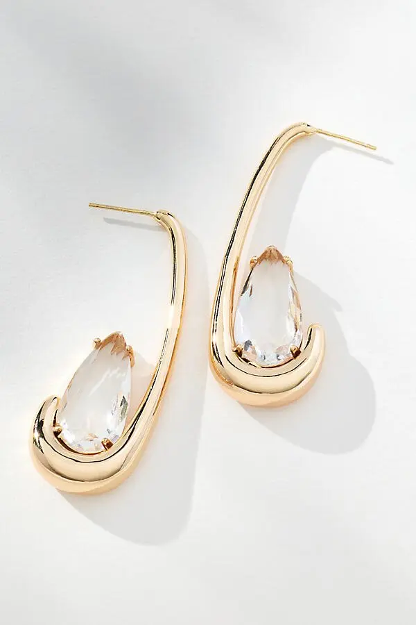 Anthropologie Oblong Crystal Drop Earrings - Gold