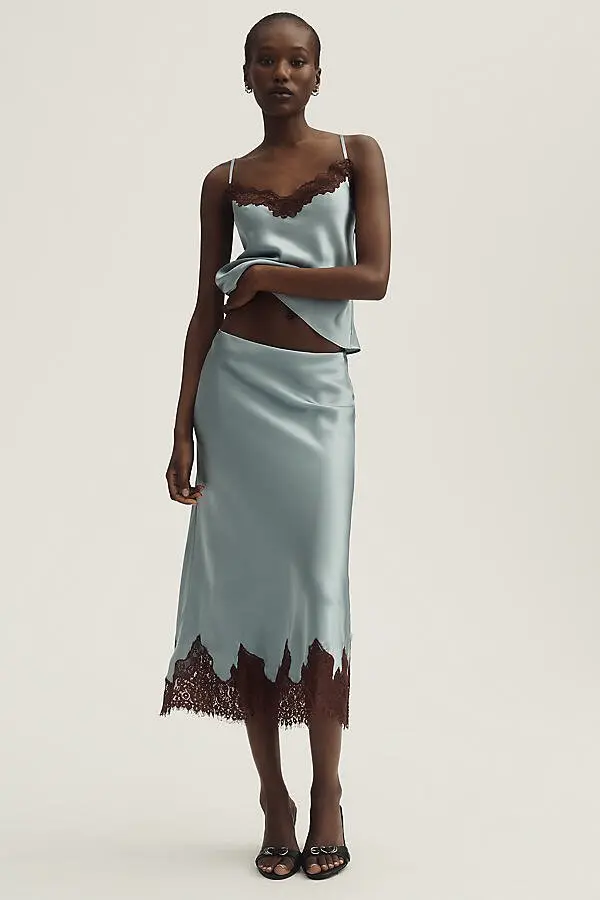 REFORMATION Carola Lace-hem Silk Midi Skirt - Zephyr