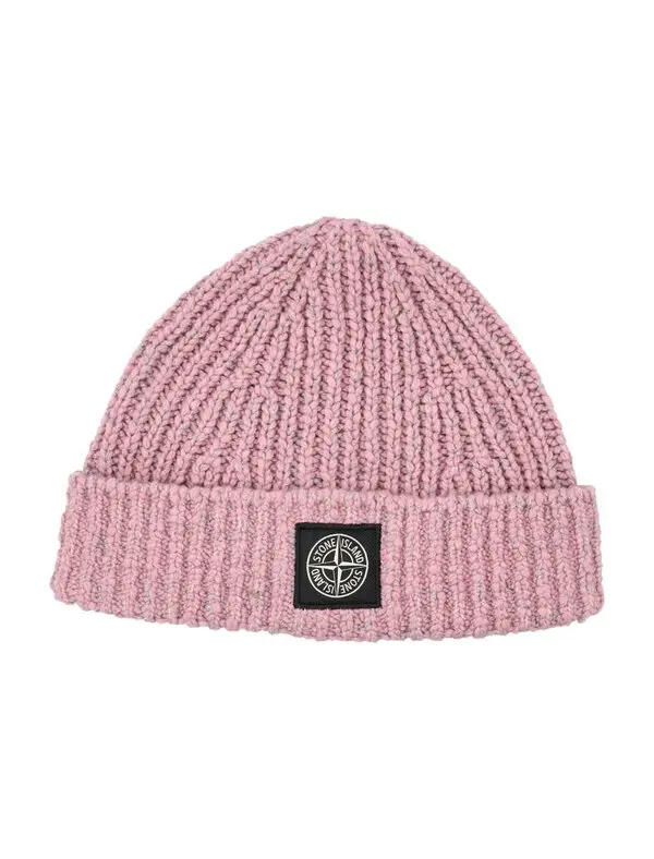 Stone Island Mouliné Wool Beanie With Compass Logo - Pink