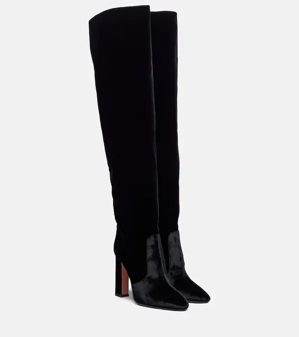 AQUAZZURA Joplin 105 Velvet Over-the-knee Boots - Black