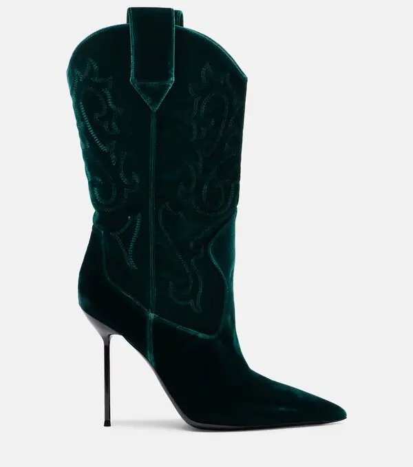 Paris Texas Lidia 105 Velvet Mid-calf Boots - Green