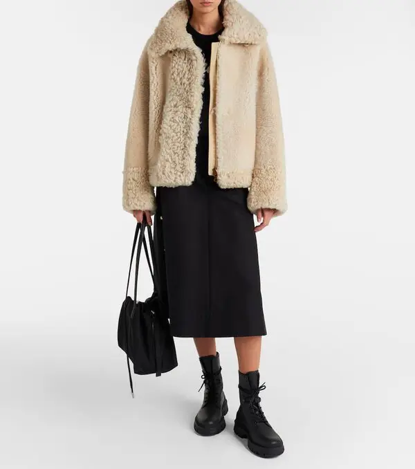 Moncler Gobain Shearling Down Jacket - Beige