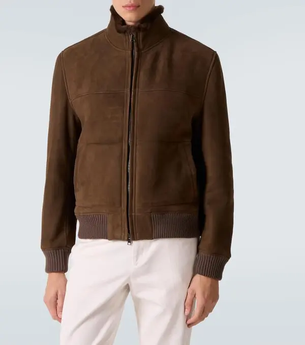 Thom Sweeney Shearling-lined Suede Bomber Jacket