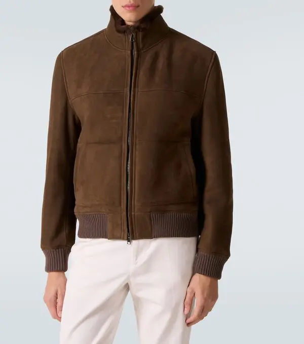 Thom Sweeney Shearling-lined Suede Bomber Jacket