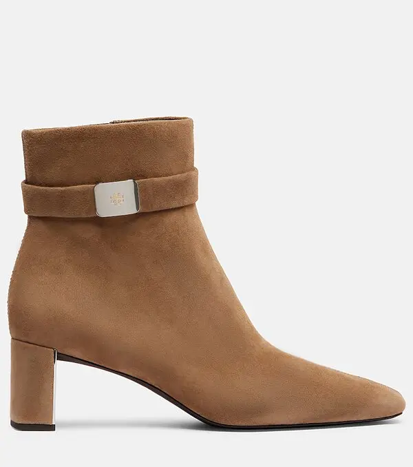 Tory Burch Georgia T Monogram Suede Ankle Boots - Beige