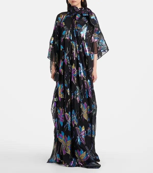 TALLER MARMO Stevie Tie-neck Silk-blend Lamé Kaftan