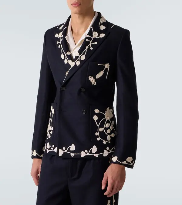 BODE Snowdrop Embroidered Wool-blend Blazer