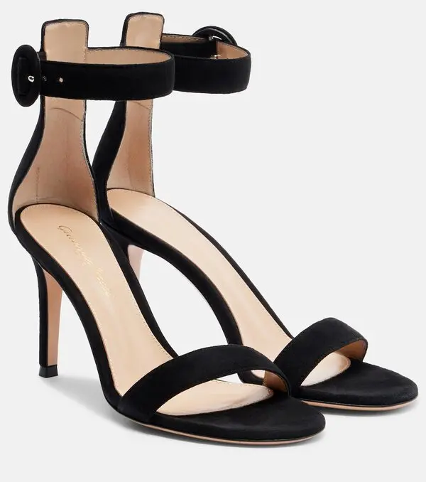 GIANVITO ROSSI Portofino 85 Suede Sandals - Black