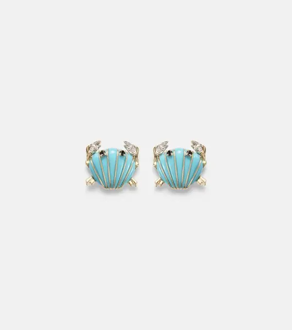 Yvonne Léon Crabe Coquillage 9kt Gold Stud Earrings With Gemstones - Blue