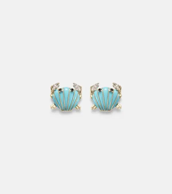 Yvonne Léon Crabe Coquillage 9kt Stud Earrings With Gemstones - Gold