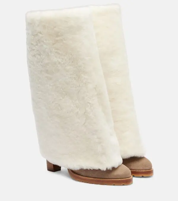 YVES SALOMON Shearling And Suede Knee-high Boots
