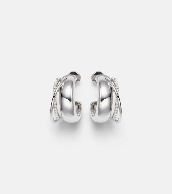 Yvonne Léon Un Deux Trois Lisse 9kt White Gold Hoop Earrings With Diamonds - Silver