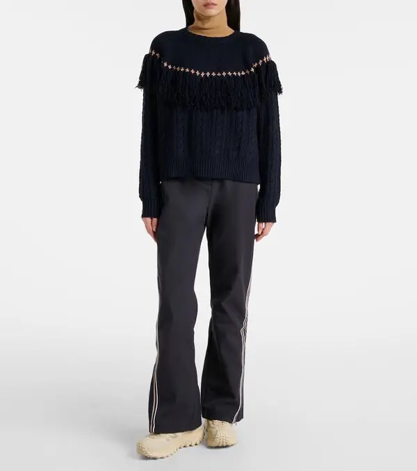 The Upside Clara Fringed Wool And Cotton Sweater - Blue