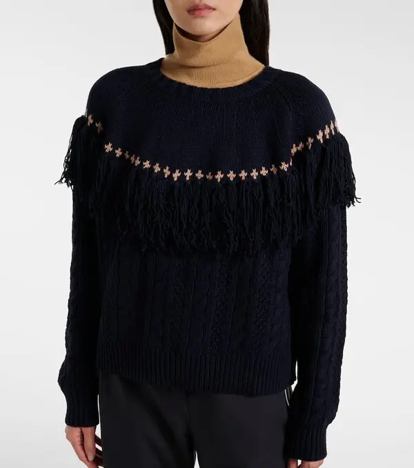 The Upside Clara Fringed Wool And Cotton Sweater - Blue