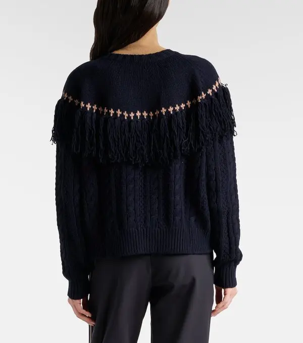 The Upside Clara Fringed Wool And Cotton Sweater - Blue