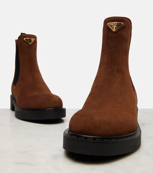 Prada Chocolate Suede Chelsea Boots - Brown