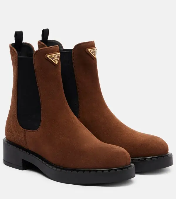Prada Chocolate Suede Chelsea Boots - Brown
