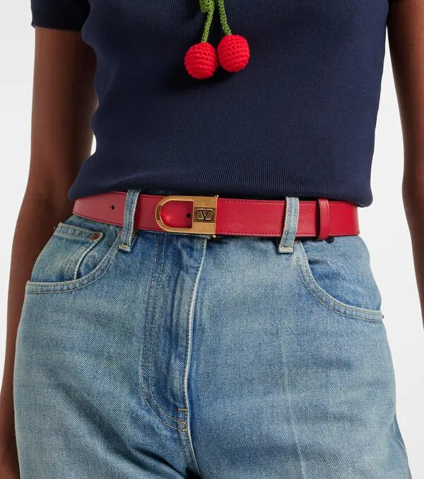 Valentino Garavani Vlogo Leather Belt - Red