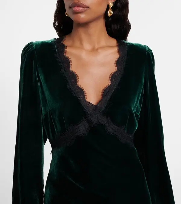 Rixo Macie Velvet Mini Dress With Lace Trim - Green