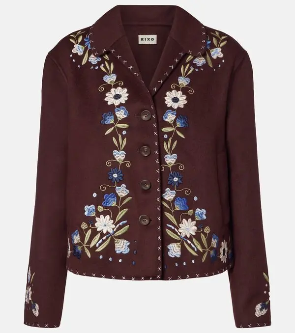 Rixo Embroidered Wool-blend Jacket - Brown