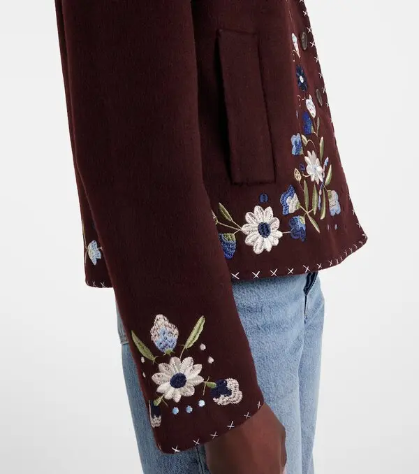 Rixo Embroidered Wool-blend Jacket - Brown