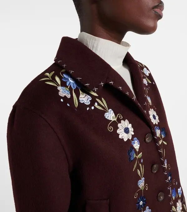 Rixo Embroidered Wool-blend Jacket - Brown