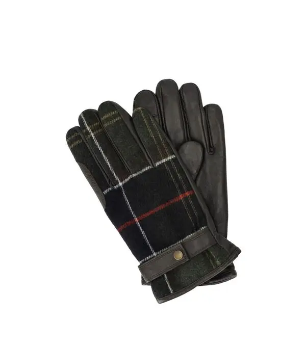 Barbour Newbrough Tartan Leather Gloves - Brown