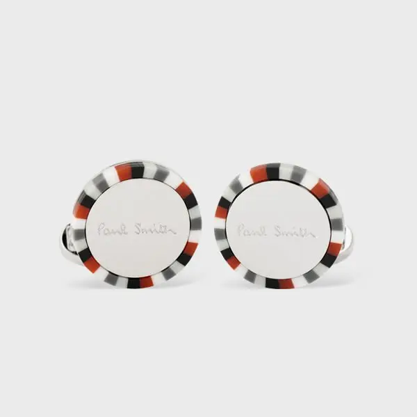 Paul Smith For Manchester United Striped Edge Circular Cufflinks - Red