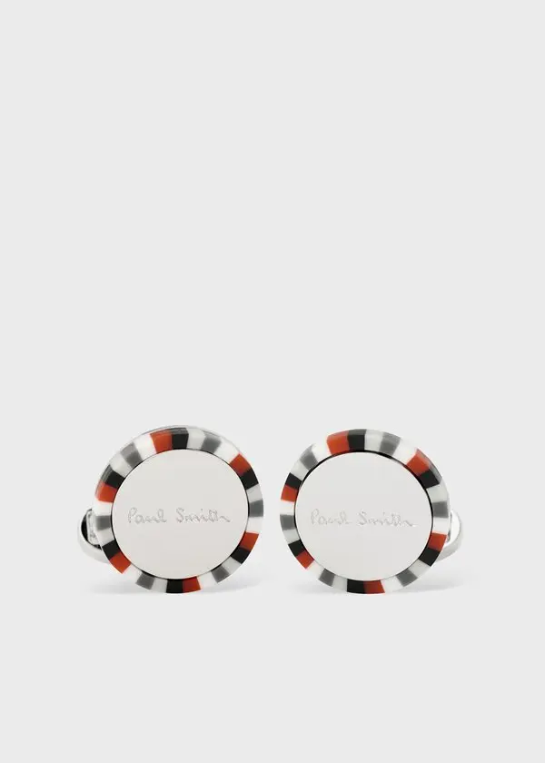 Paul Smith For Manchester United Striped Edge Circular Cufflinks