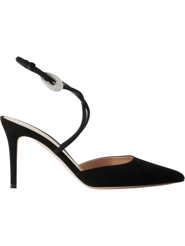 GIANVITO ROSSI Jungle Mamba 85 Crystal-embellished Suede Pumps - Black