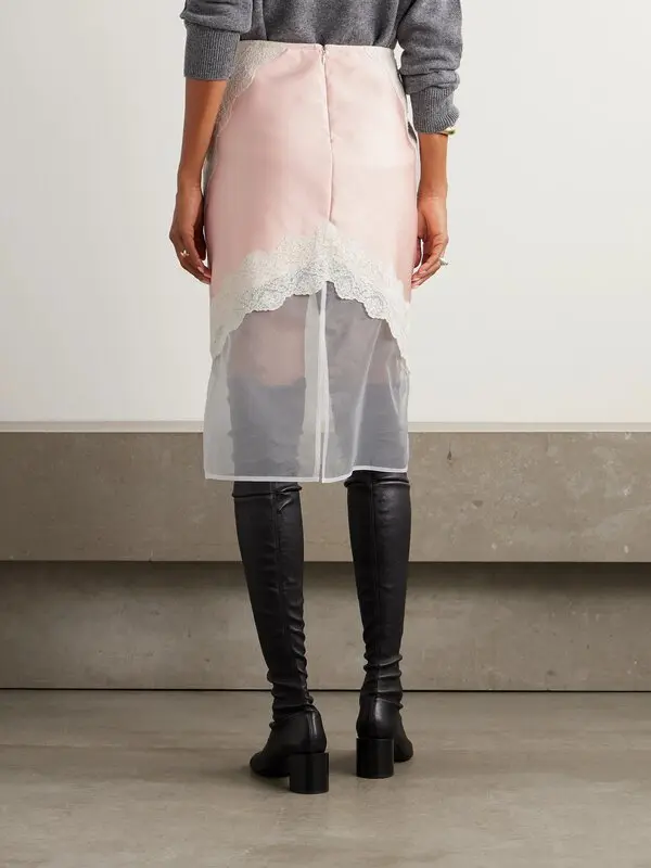 JIL SANDER Lace And Organza-blend Satin-twill Midi Skirt - Pink