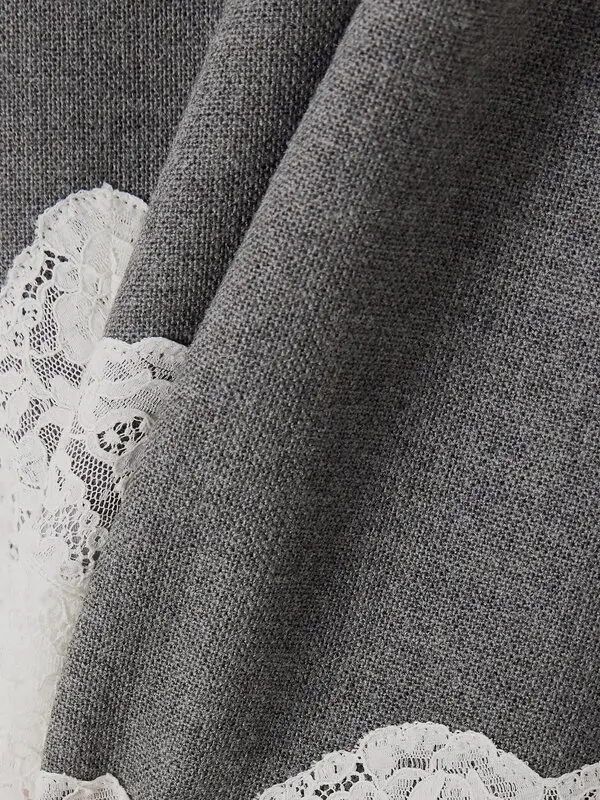JIL SANDER Lace And Organza-trimmed Grain De Poudre Wool Midi Skirt - Gray