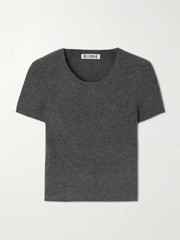 Eterne Ribbed Cashmere Baby Tee - Gray