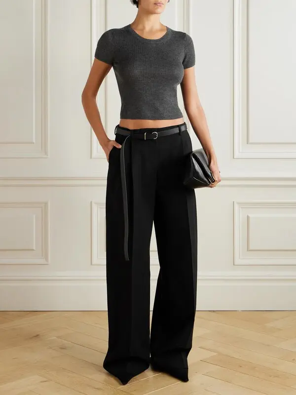 Eterne Ribbed Cashmere Baby Tee - Gray
