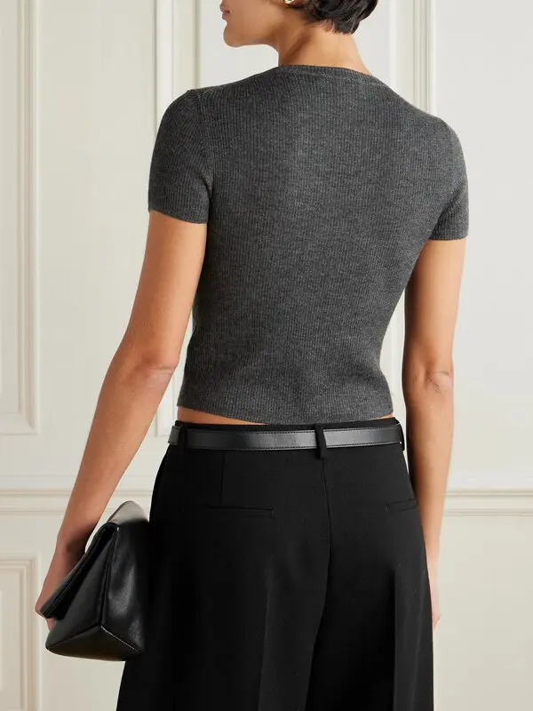 Eterne Ribbed Cashmere Baby Tee - Gray