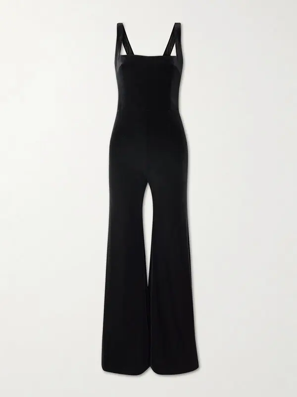Galvan Vesper Satin-trimmed Velvet Jumpsuit - Black
