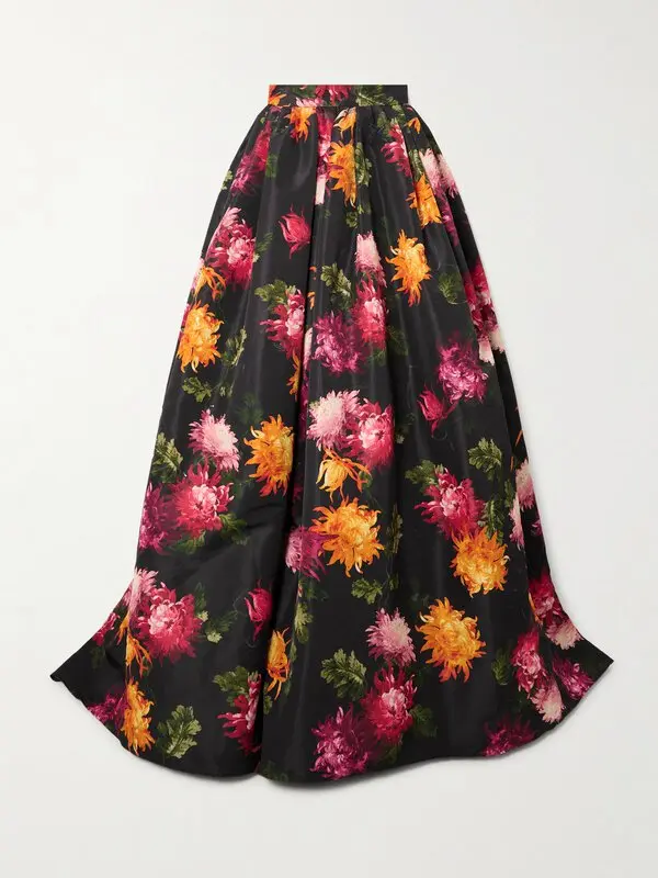Carolina Herrera Pleated Floral-print Faille Maxi Skirt