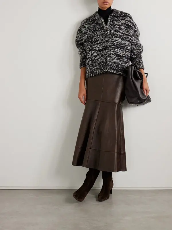 Brandon Maxwell The Preston Paneled Leather Midi Skirt