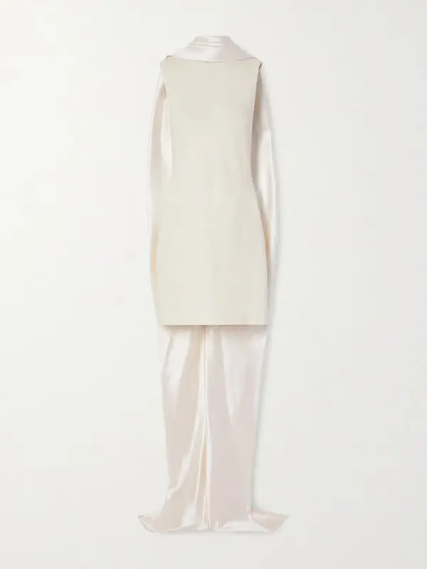 DANIELLE FRANKEL Mimi Scarf-detailed Silk-blend Satin-trimmed Wool-blend Mini Dress - Neutrals