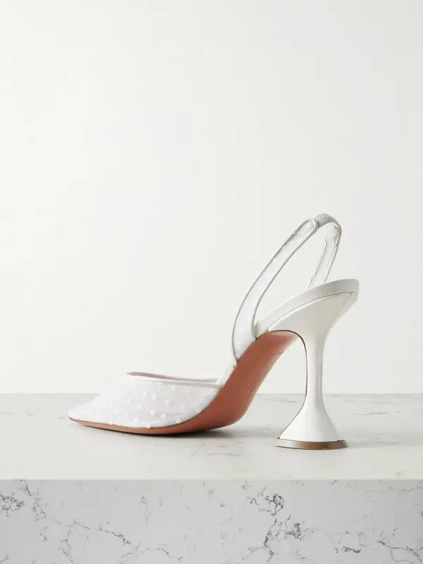 Amina Muaddi Holli Leather-trimmed Polka-dot Mesh Slingback Pumps