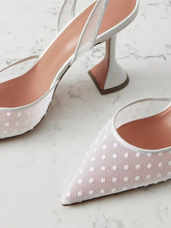 Amina Muaddi Holli Leather-trimmed Polka-dot Mesh Slingback Pumps