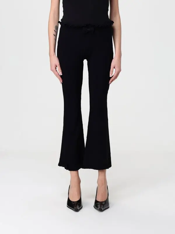 Balenciaga Cropped Flare Pants With Ruffle Detail - Black