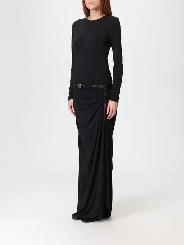 Coperni Long Sleeve Draped Maxi Dress - Black