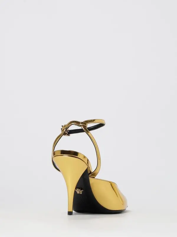 Versace Metallic Pointed Toe Stiletto Pumps With Ankle Strap