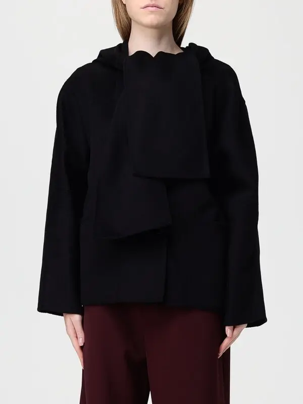 PALTO' Coat With Hood And Tie Detail - Black